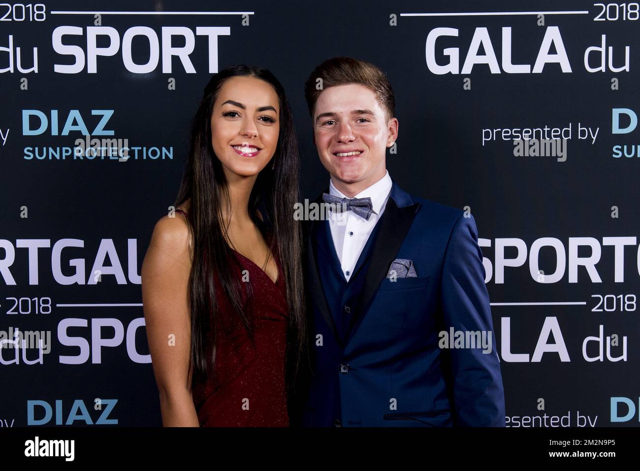 Oumaima Rayane and Belgian Remco Evenepoel pictured on the red carpet ...