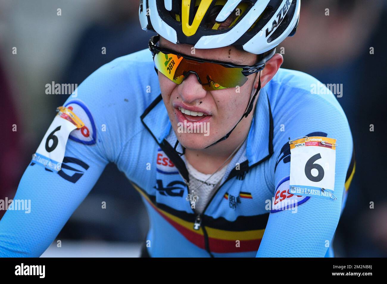Belgian Andreas Goeman crosses the finish line at the men under 23 race ...