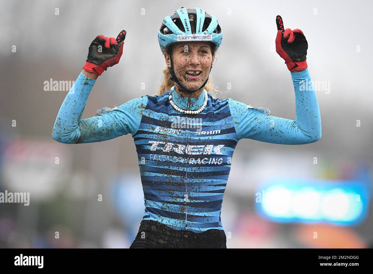 Swiss Jolanda Neff celebrates as she crosses the finish line to win the ...