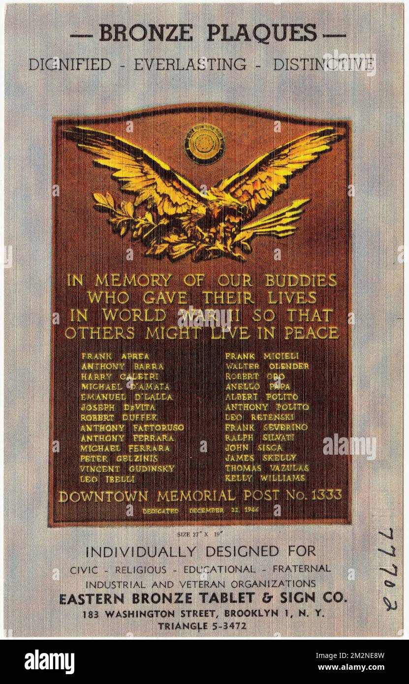 Eastern Bronze Tablet & Sign Co. 183 Washington Street, Brooklyn 1, N ...