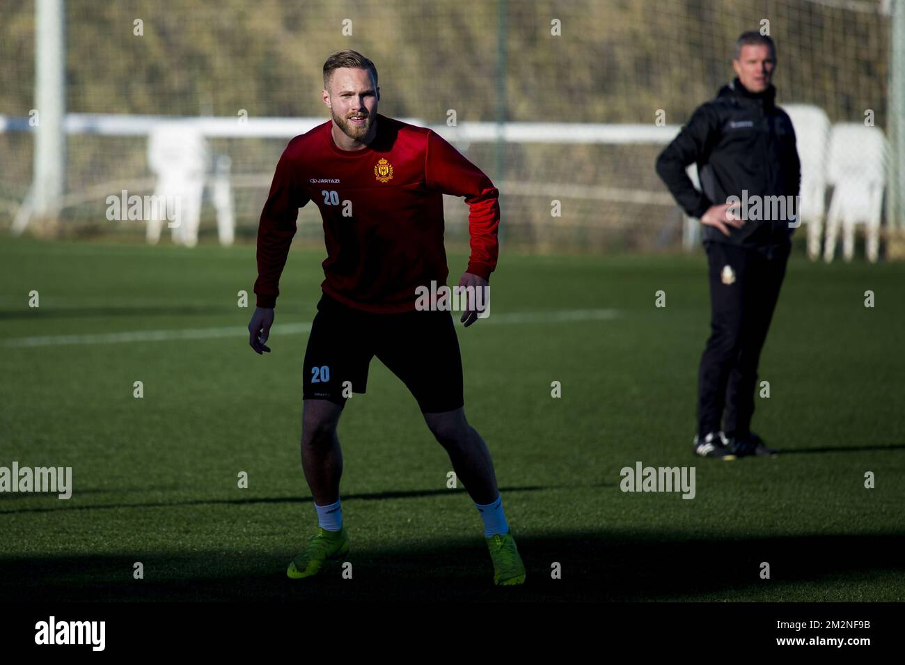 Mechelen's Gustav Engvall pictured in action during the winter training ...