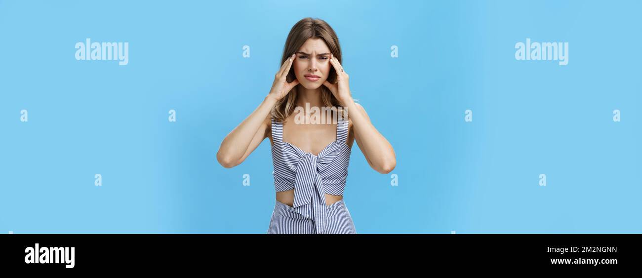 Woman having mental breakdown about to cry having uneasy troublesome ...