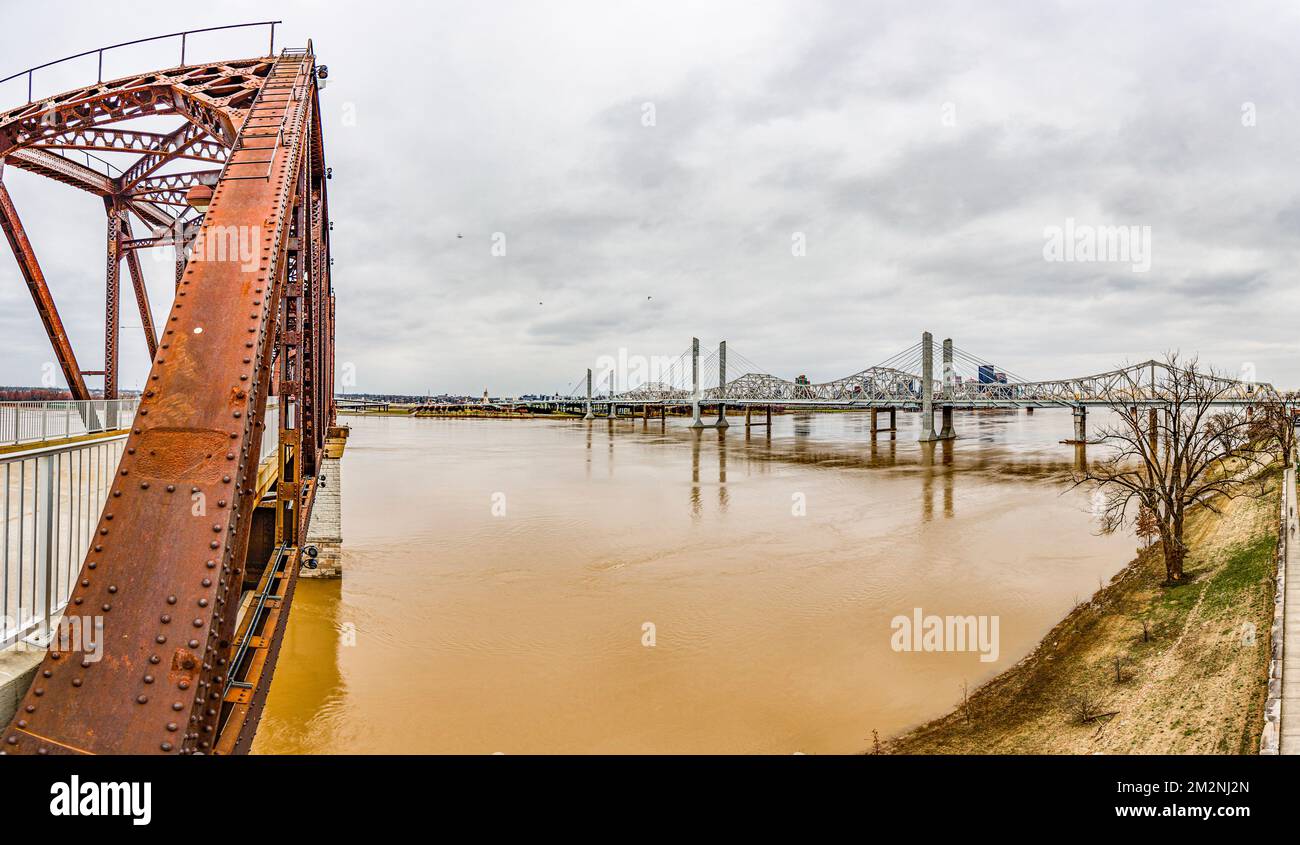 View from the Big Four bridge to Abraham Lincoln Bridge in Louisville ...