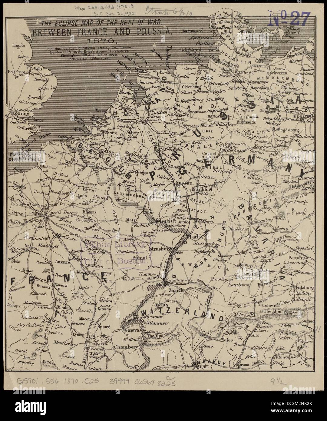 The eclipse map of the seat of war, between France and Prussia, 1870 ...