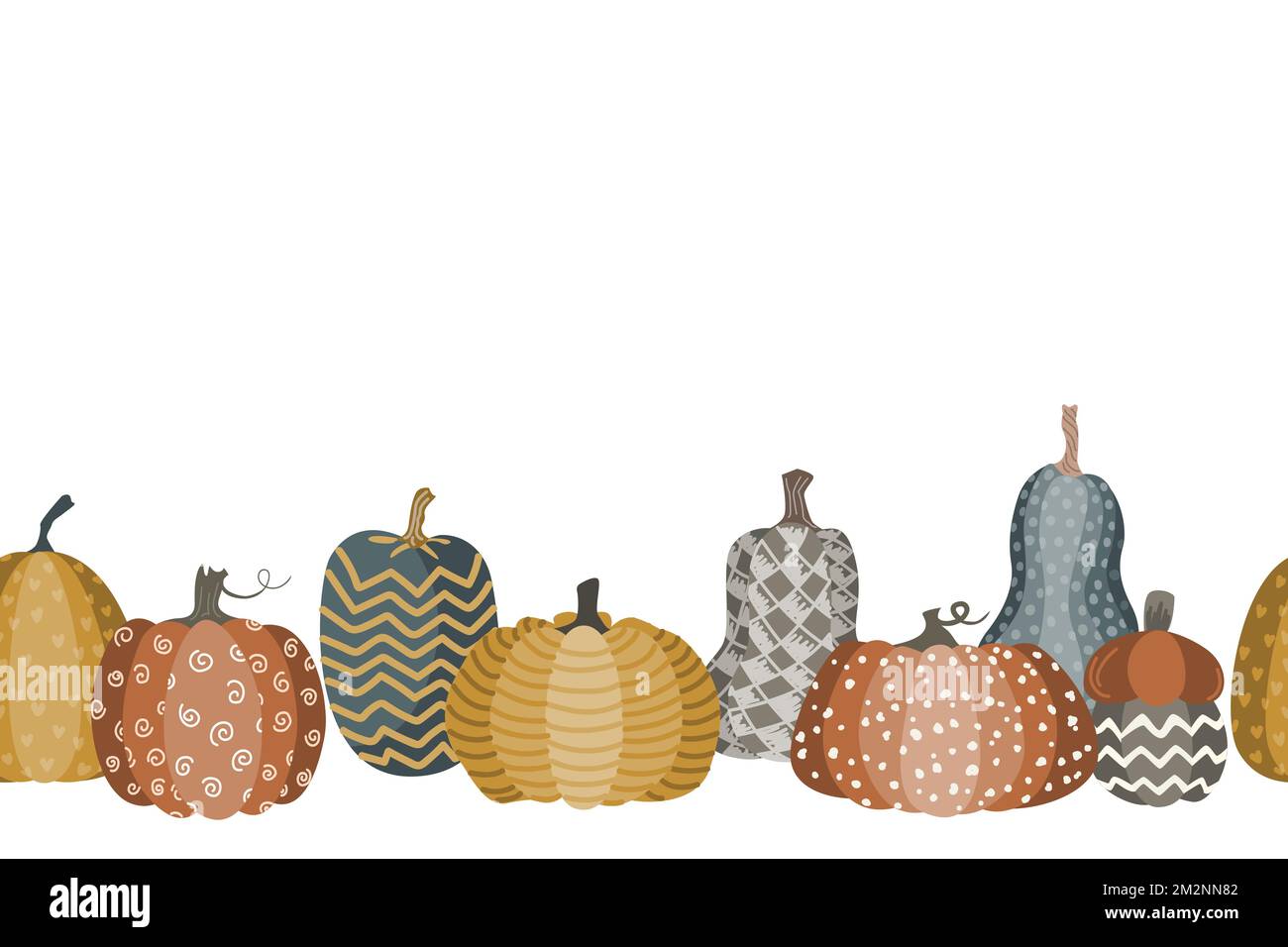 Cute hand drawn pumpkin horizontal seamless pattern. Border for ...