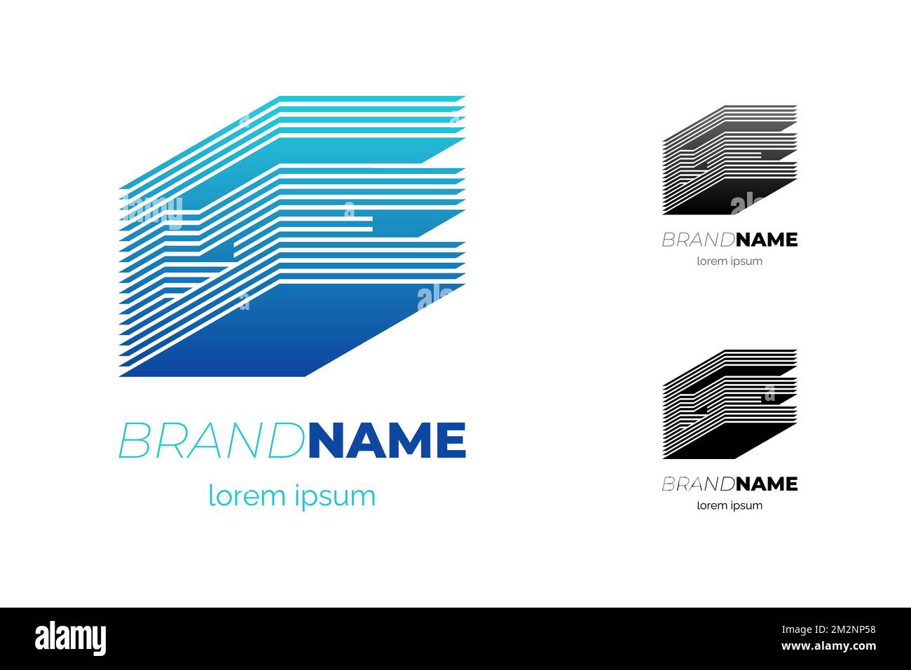 Initial GE abstract 3d striped letters. Progress technology business ...