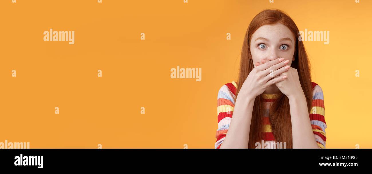 Oops sorry. Girl feeling awkward saying inappropriate word standing ...