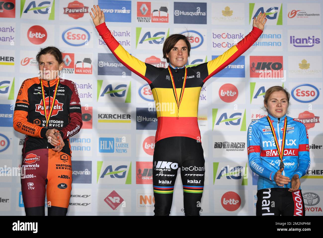 Silver medalist Loes Sels, Gold medalist Sanne Cant and bronze medalist ...