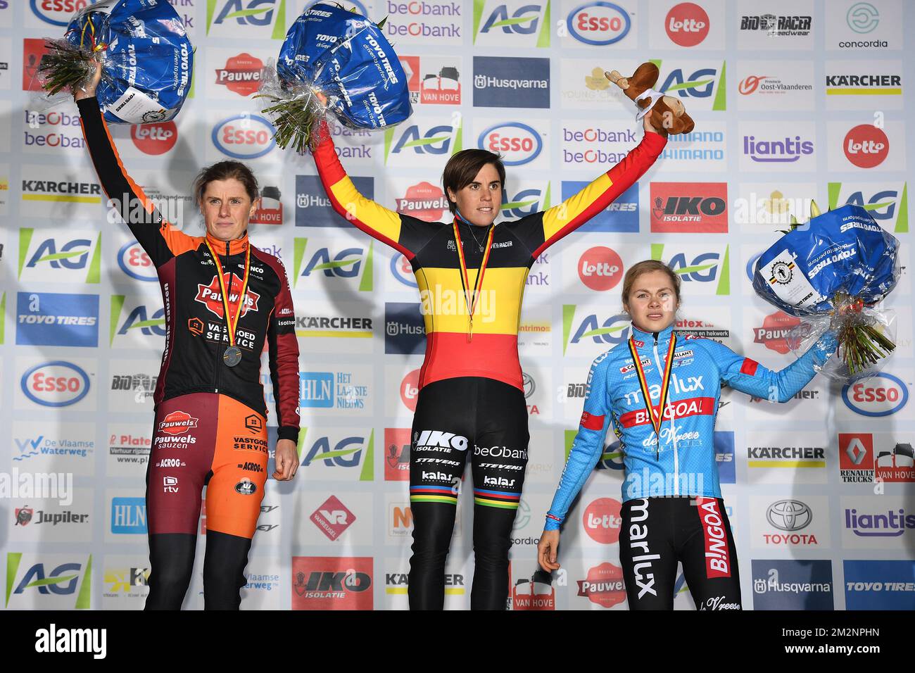 Silver medalist Loes Sels, Gold medalist Sanne Cant and bronze medalist ...