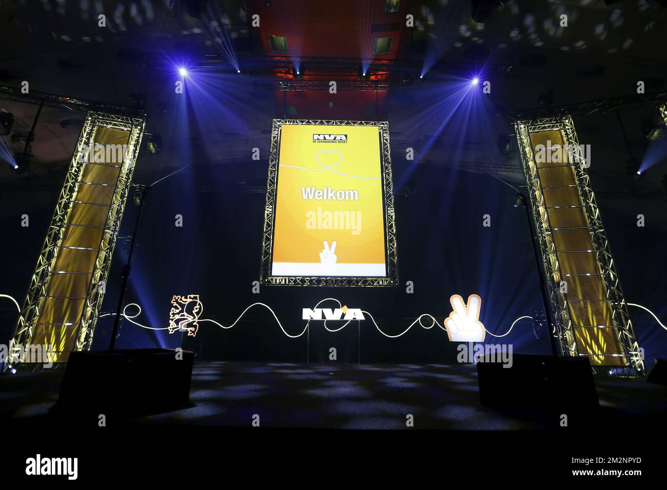 Illustration picture shows the podium of the New Year's reception of ...