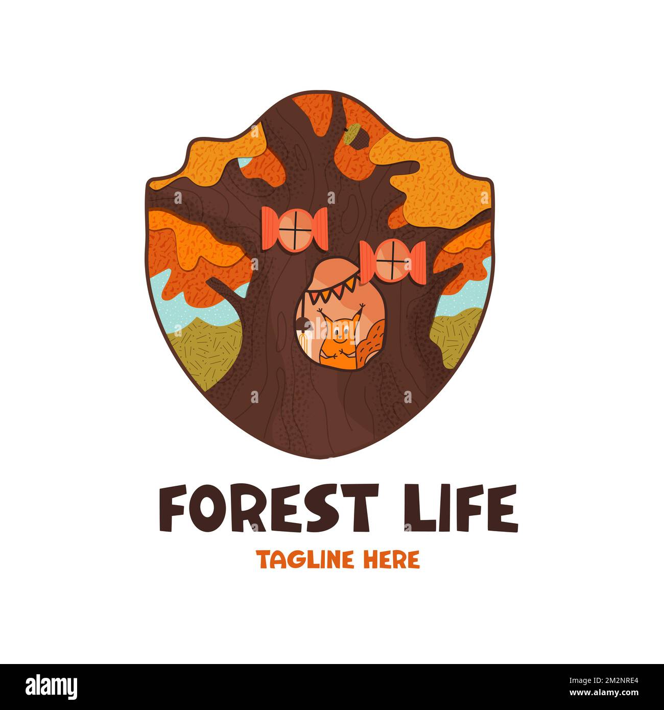 Forest badge design with tree and squirrel and quote-forest life ...