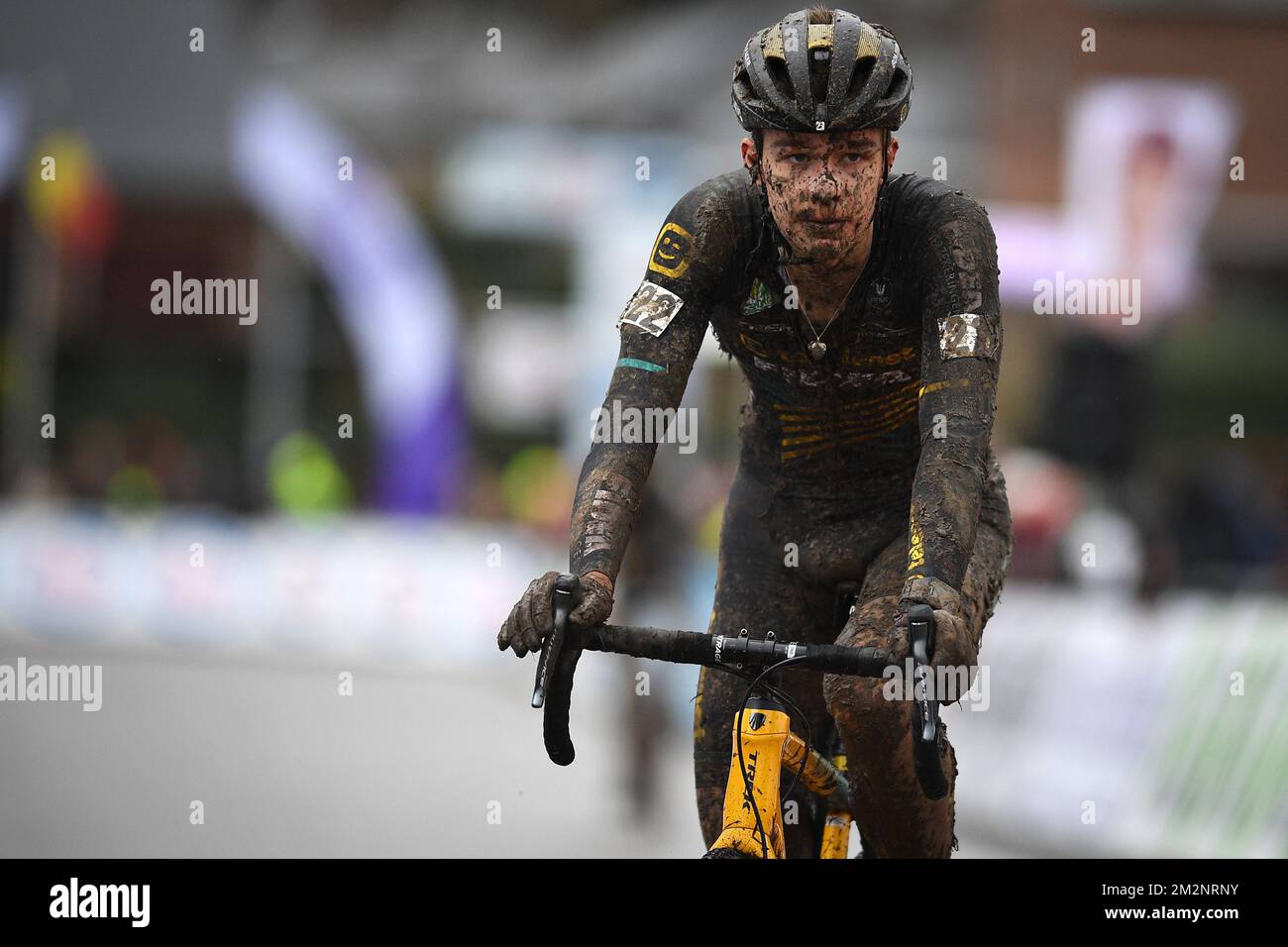 Belgian Andreas Goeman crosses the finish line at the men's U23 race at ...