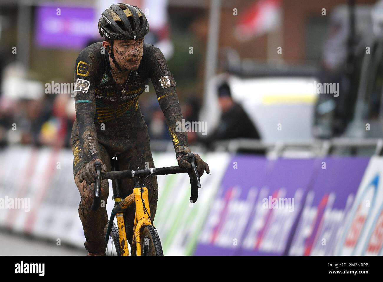 Belgian Andreas Goeman crosses the finish line at the men's U23 race at ...