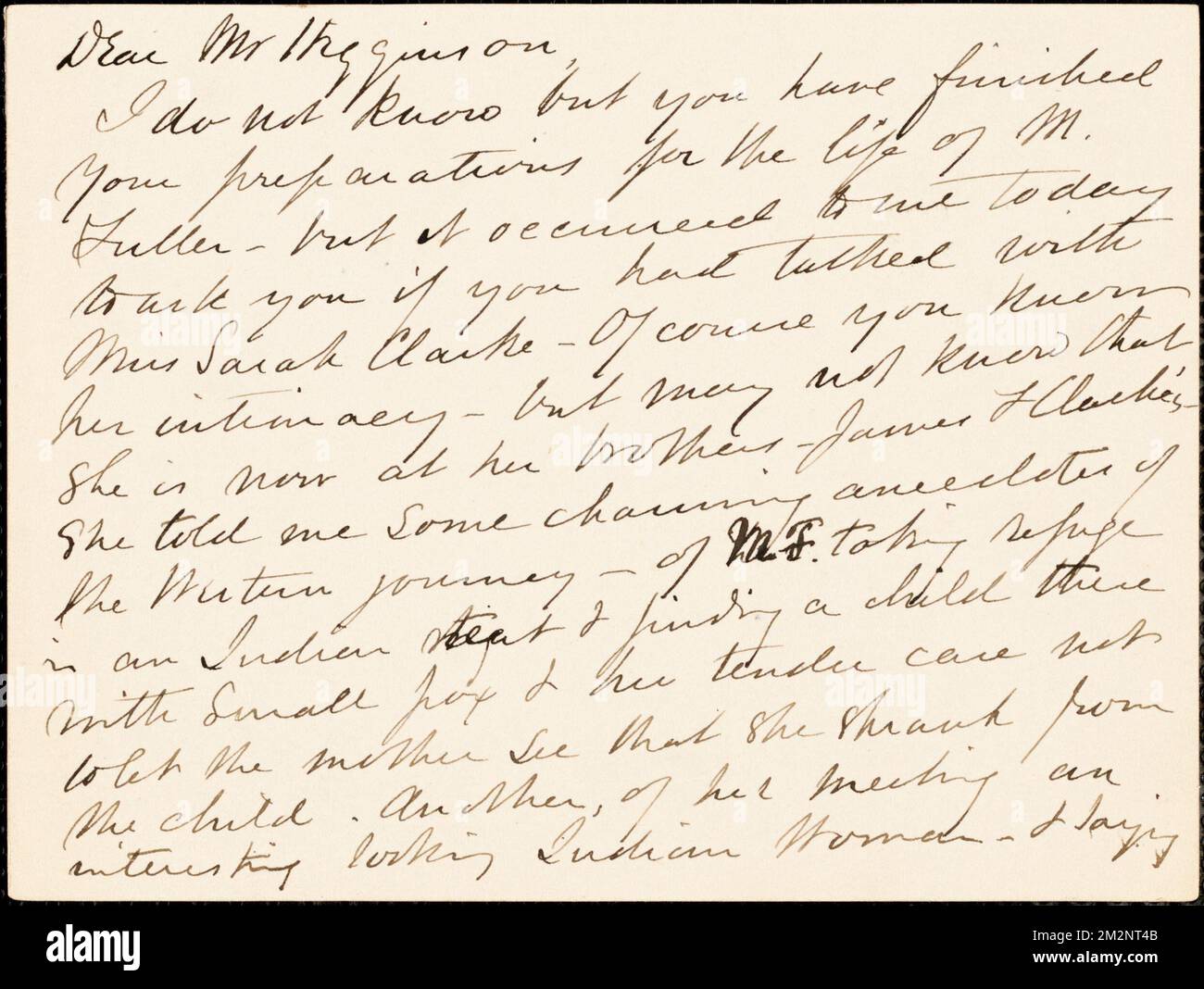 Edna Dow Littlehale Cheney autograph note signed to Thomas Wentworth ...