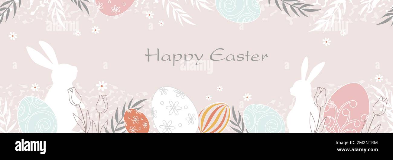 Happy Easter Vector Seamless Greeting Card Template With Text Space ...