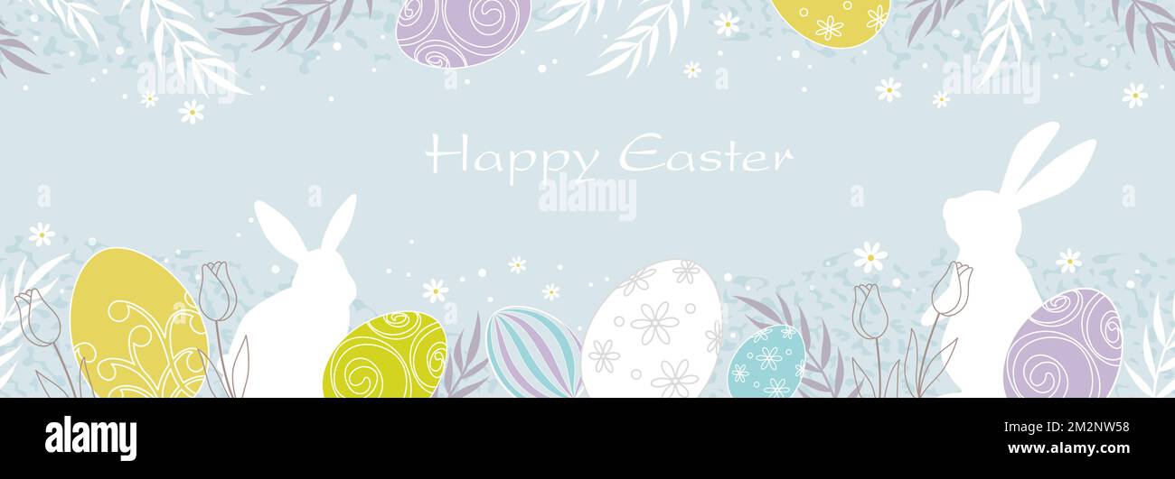 Happy Easter Vector Seamless Greeting Card Template With Text Space ...