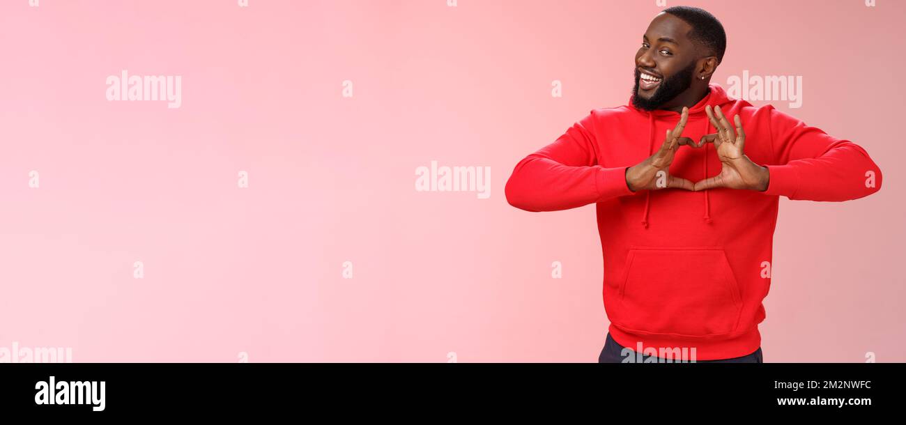Someone love ya. Portrait enthusiastic creative cute black boyfriend ...