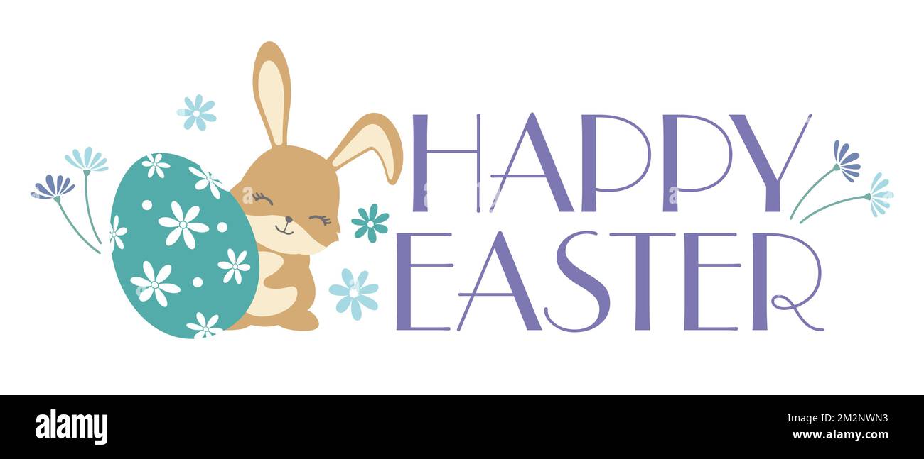 Happy Easter Vector Colorful Symbol Logo With A Cartoonish Easter Bunny ...