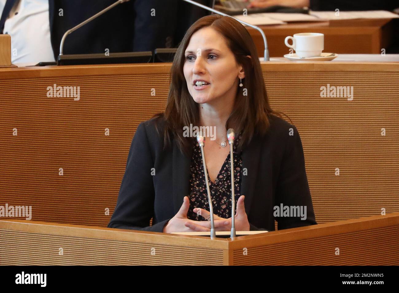 MR's Lyseline Louvigny pictured during a plenary session of the Walloon ...