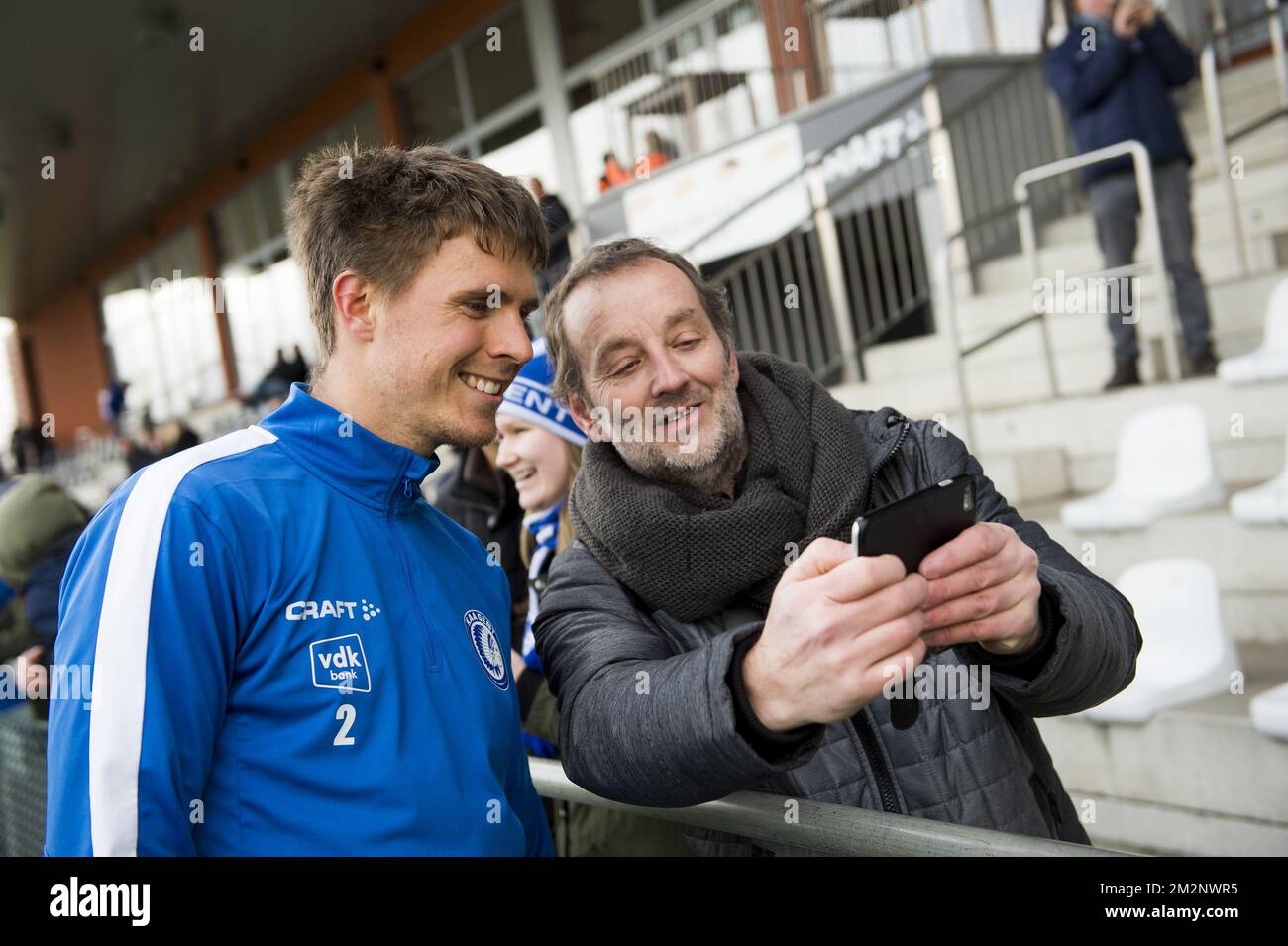 Gent's Arnaud Souquet poses for a picture with fans after a training ...