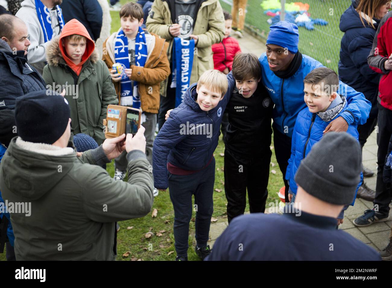 Gent's Jonathan David poses for a picture with fans after a training ...