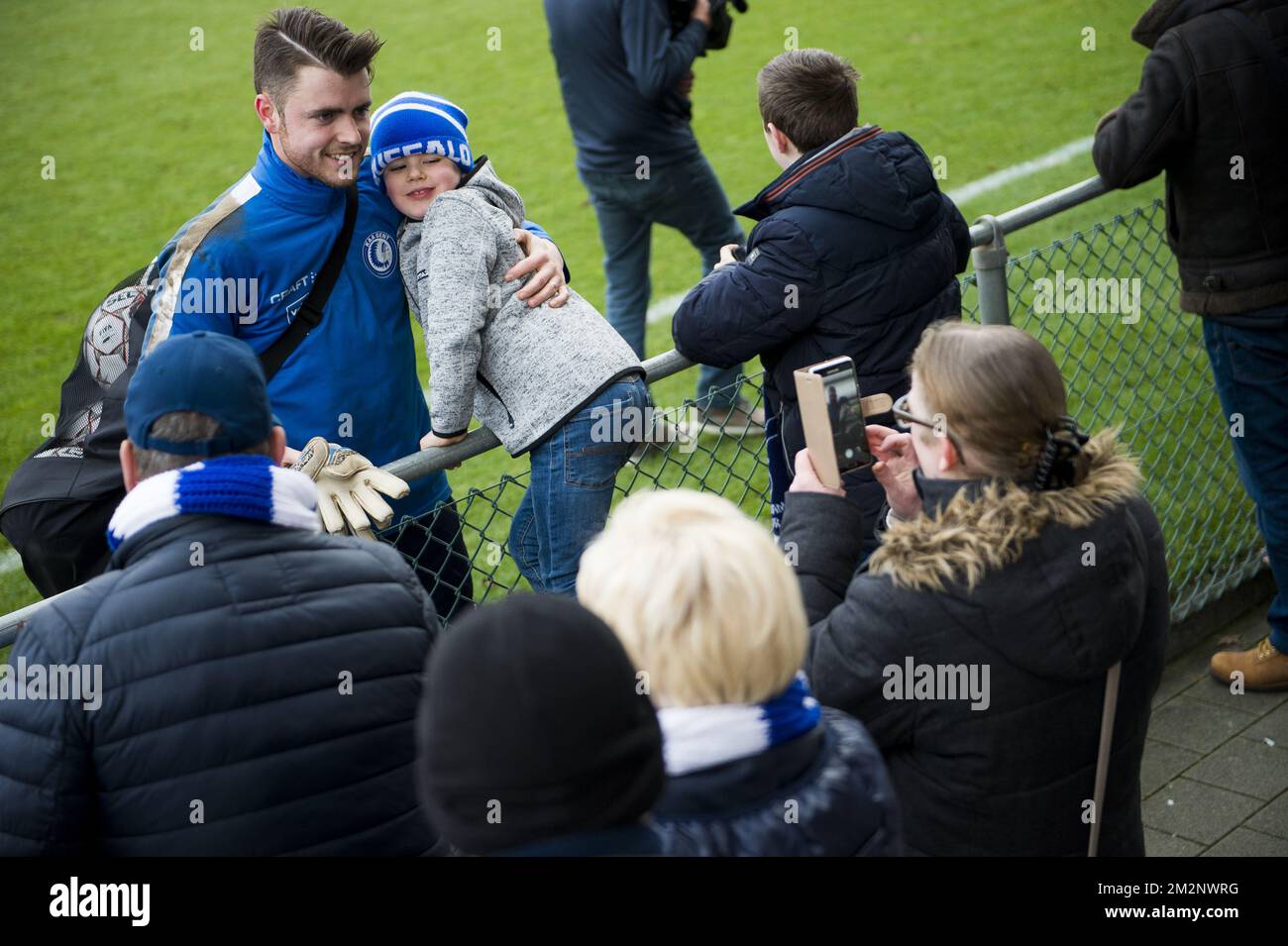 Gent's goalkeeper Colin Coosemans poses for a picture with fans after a ...