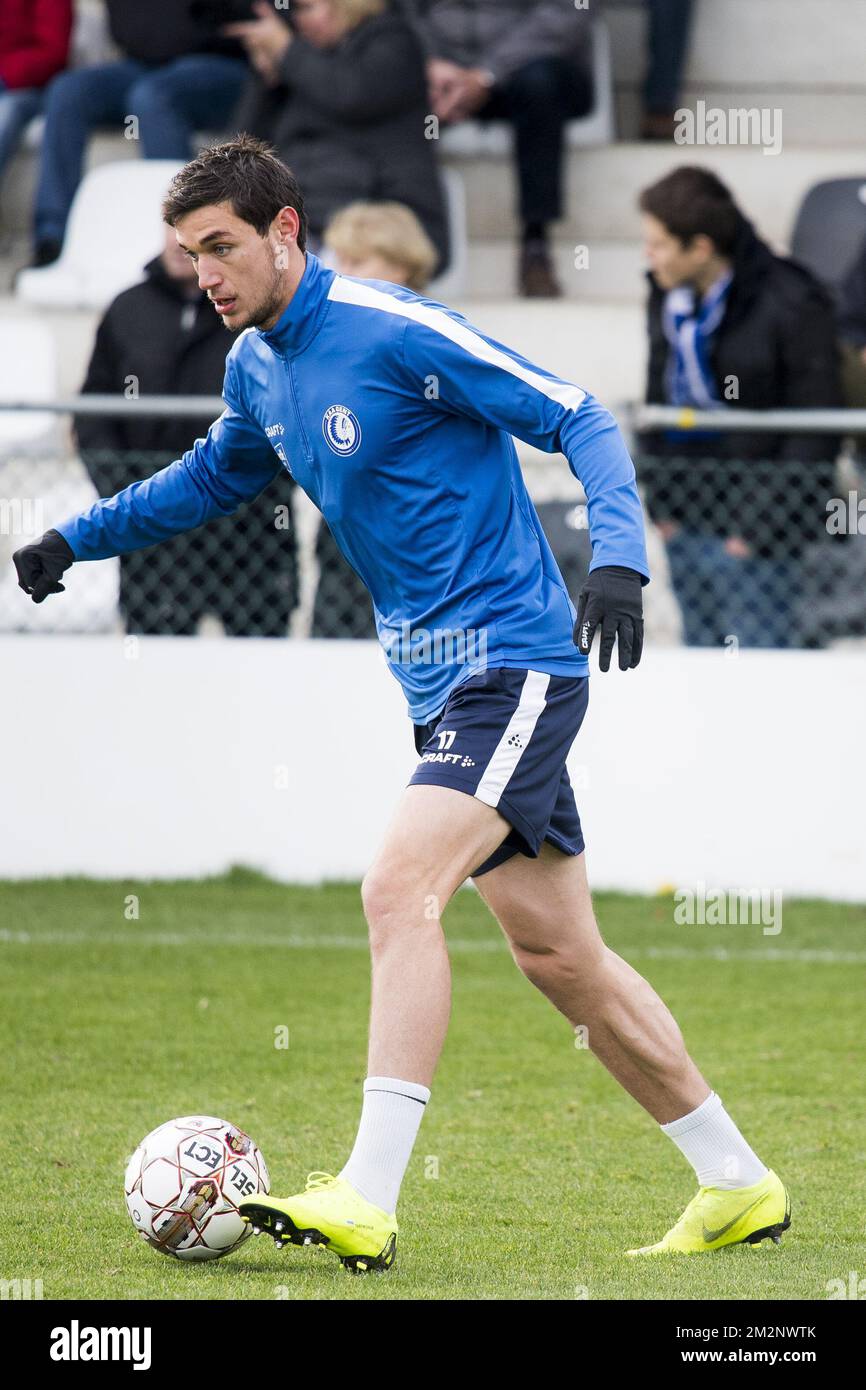 Gent's Roman Yaremchuk pictured in action during a training session of ...