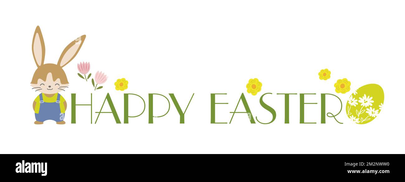 Happy Easter Vector Colorful Symbol Logo With A Cartoonish Easter Bunny ...