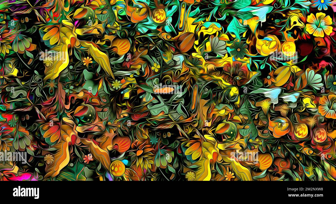 Computer graphics of abstract floral psychedelic background stylization ...
