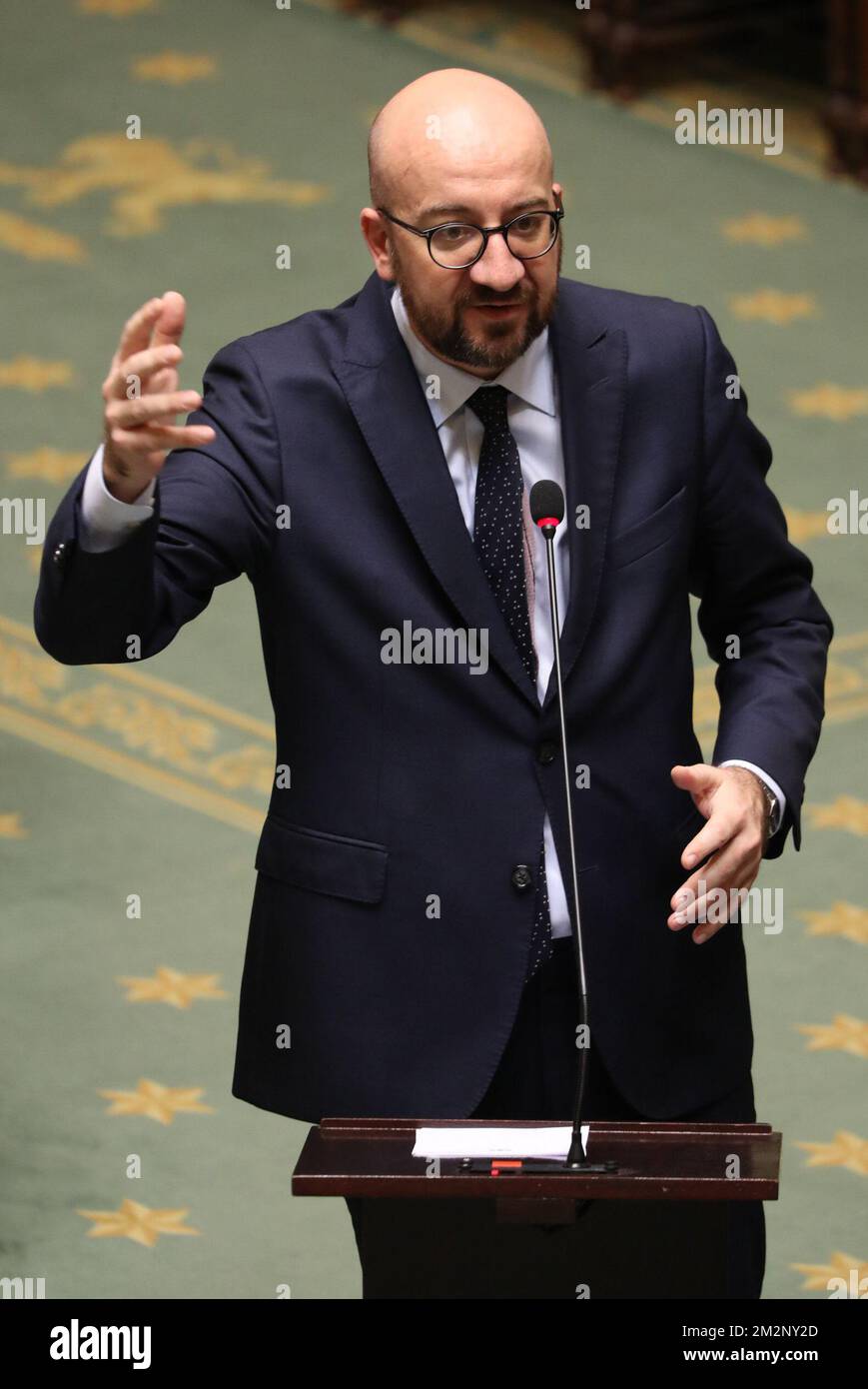 Belgian Prime Minister Charles Michel gestures as he speaks during a ...