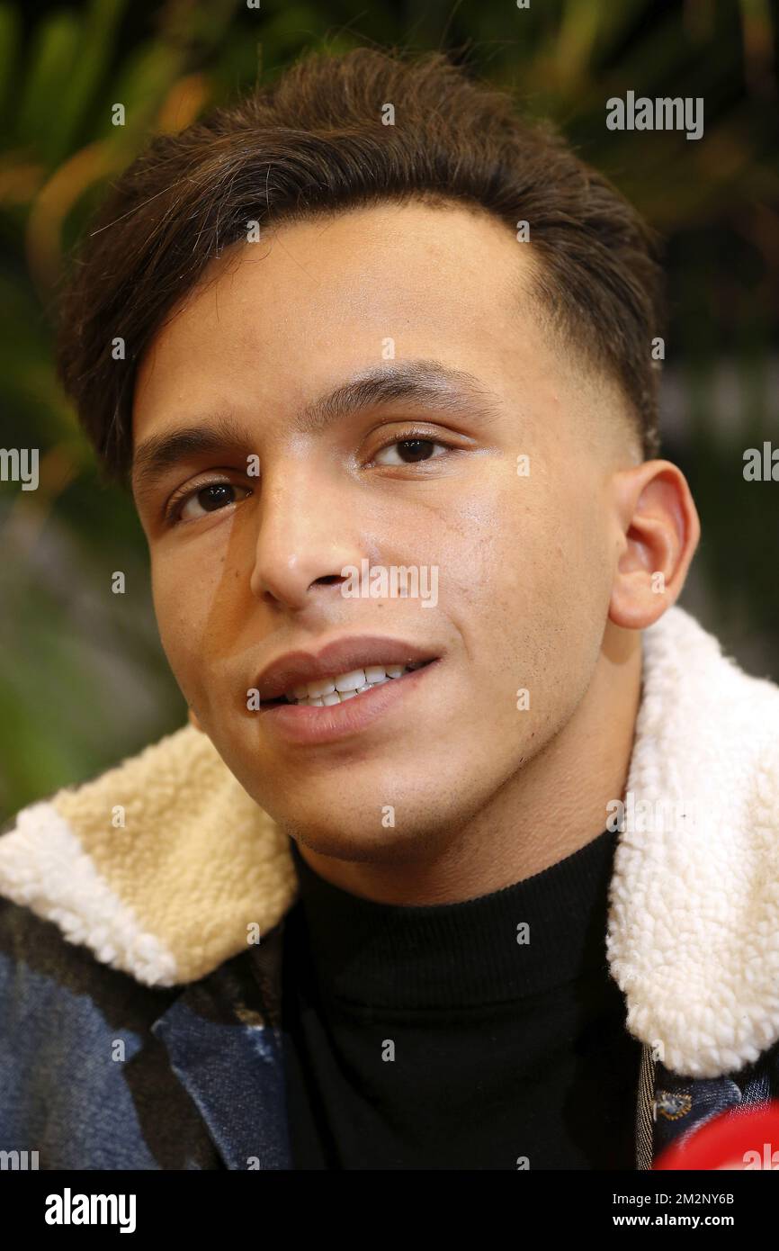 Rapper Soufiane Eddyani pictured during a press conference of Antwerp ...
