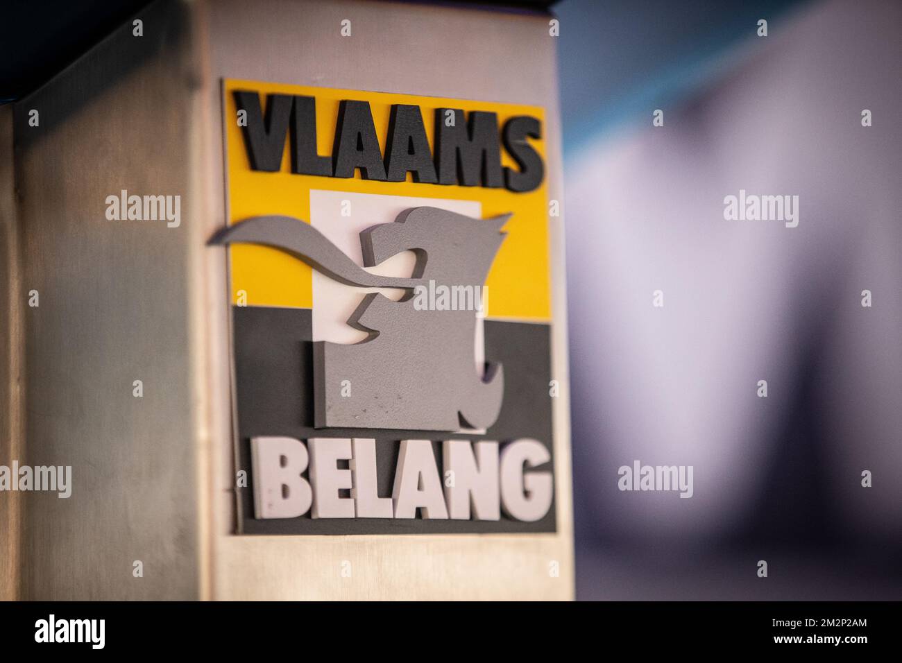 Illustration picture shows Vlaams Belang logo at the new year's ...