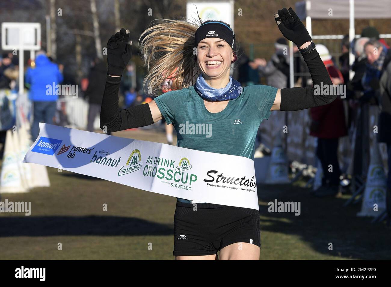 Polish Anna Gosk celebrates as she crosses the finish line to win the ...
