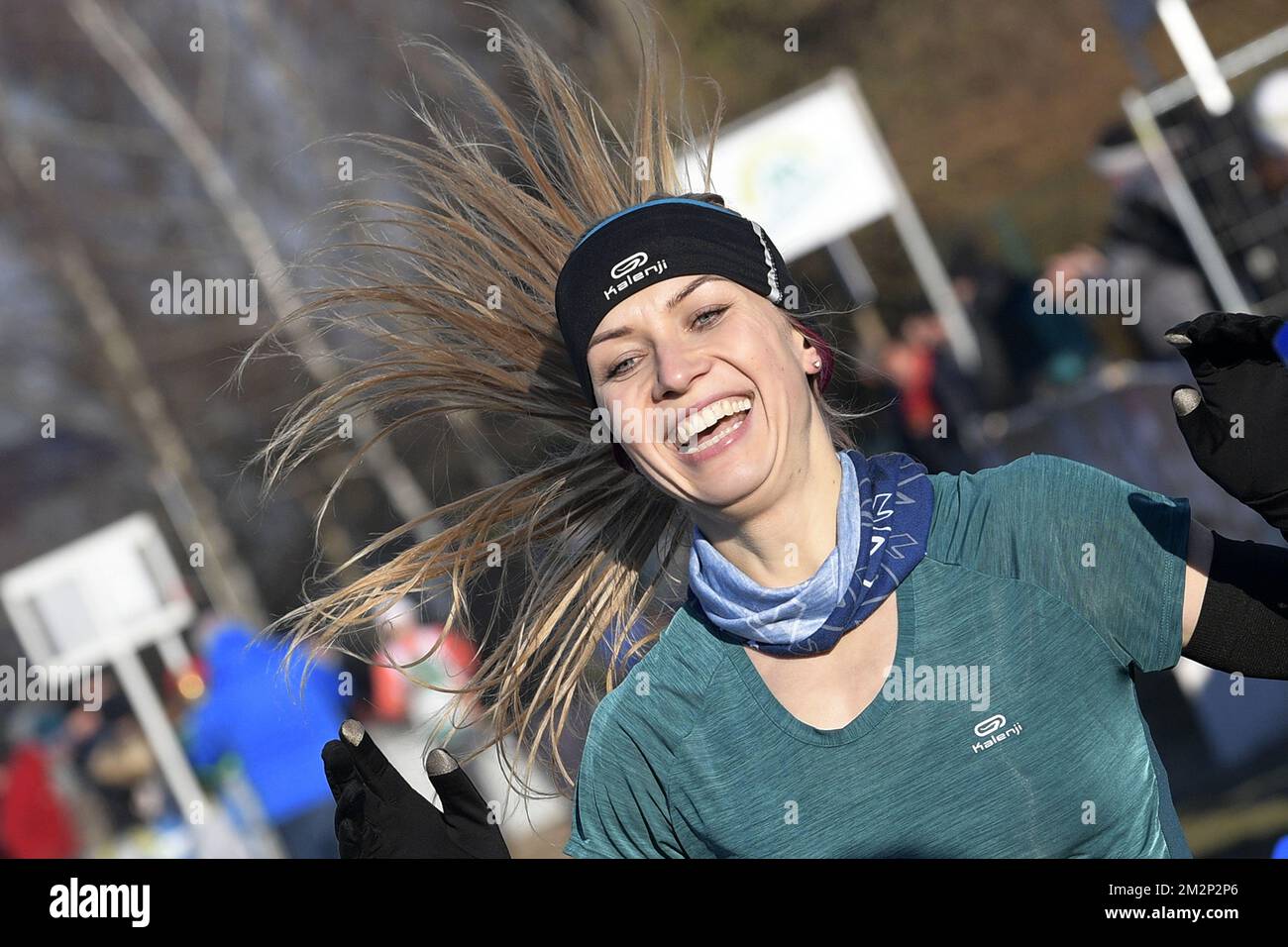 Polish Anna Gosk celebrates as she crosses the finish line to win the ...