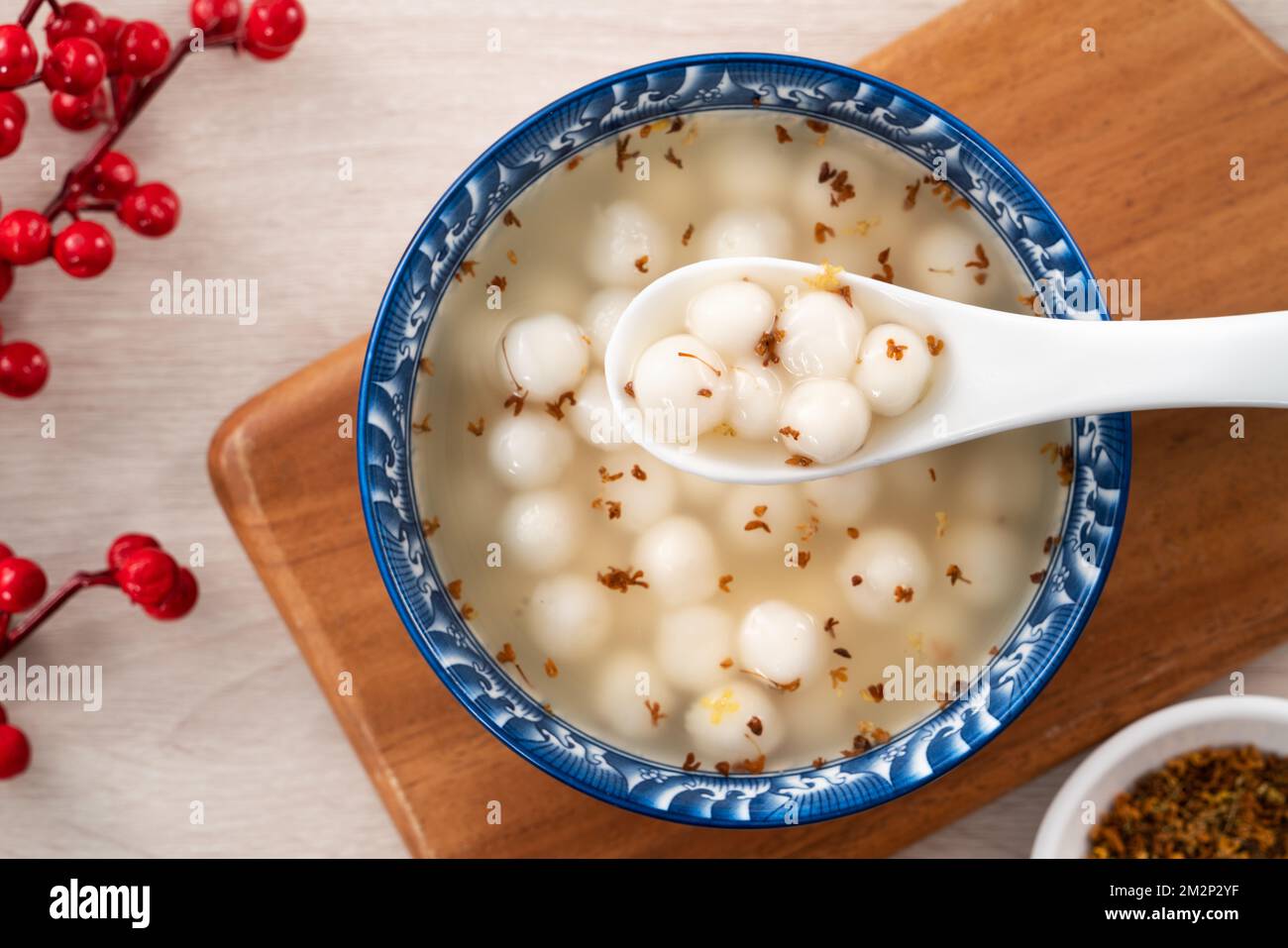 Little white tangyuan (tang yuan, glutinous rice dumpling balls) with ...