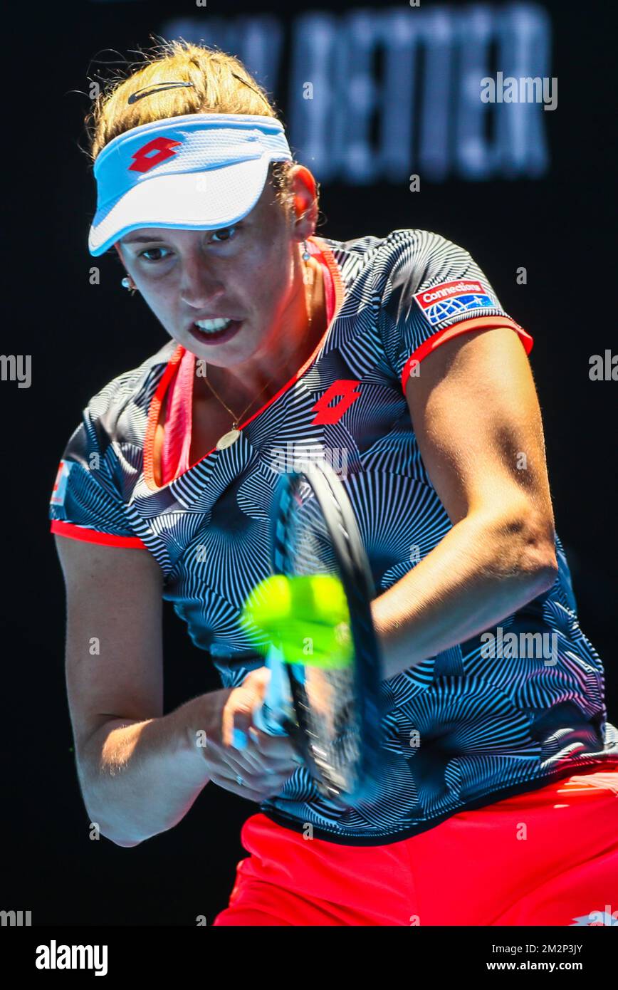 Elise Mertens pictured in action at a Women's Doubles third round match ...