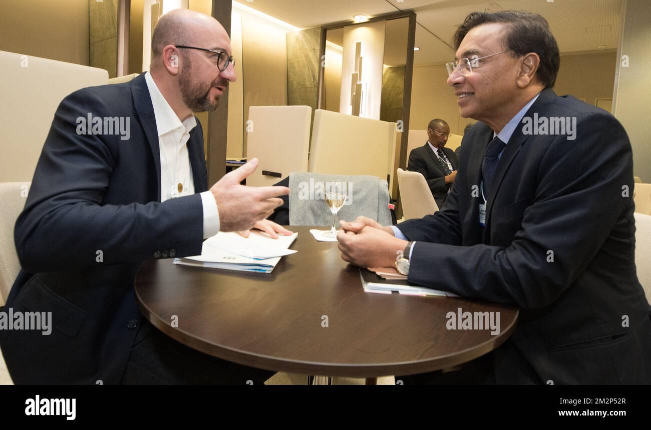 Belgian Prime Minister Charles Michel and ArcelorMittal CEO Lakshmi ...