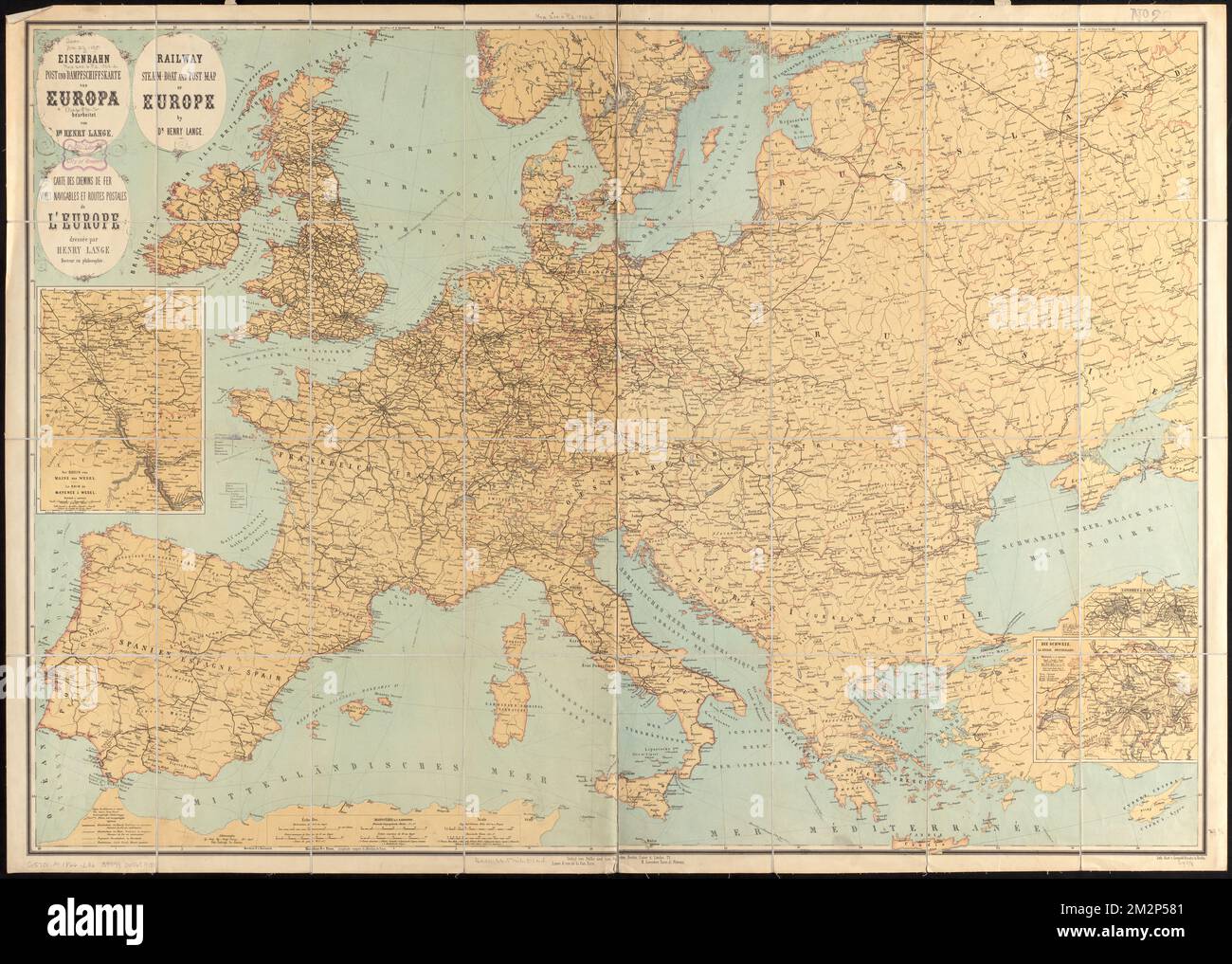 Eisenbahn, post und dampfschiffskarte von Europa - Railway, steam-boat ...