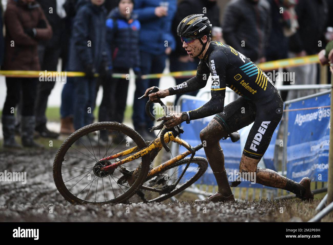 Belgian Nicolas Cleppe falls during the men's elite race during the ...