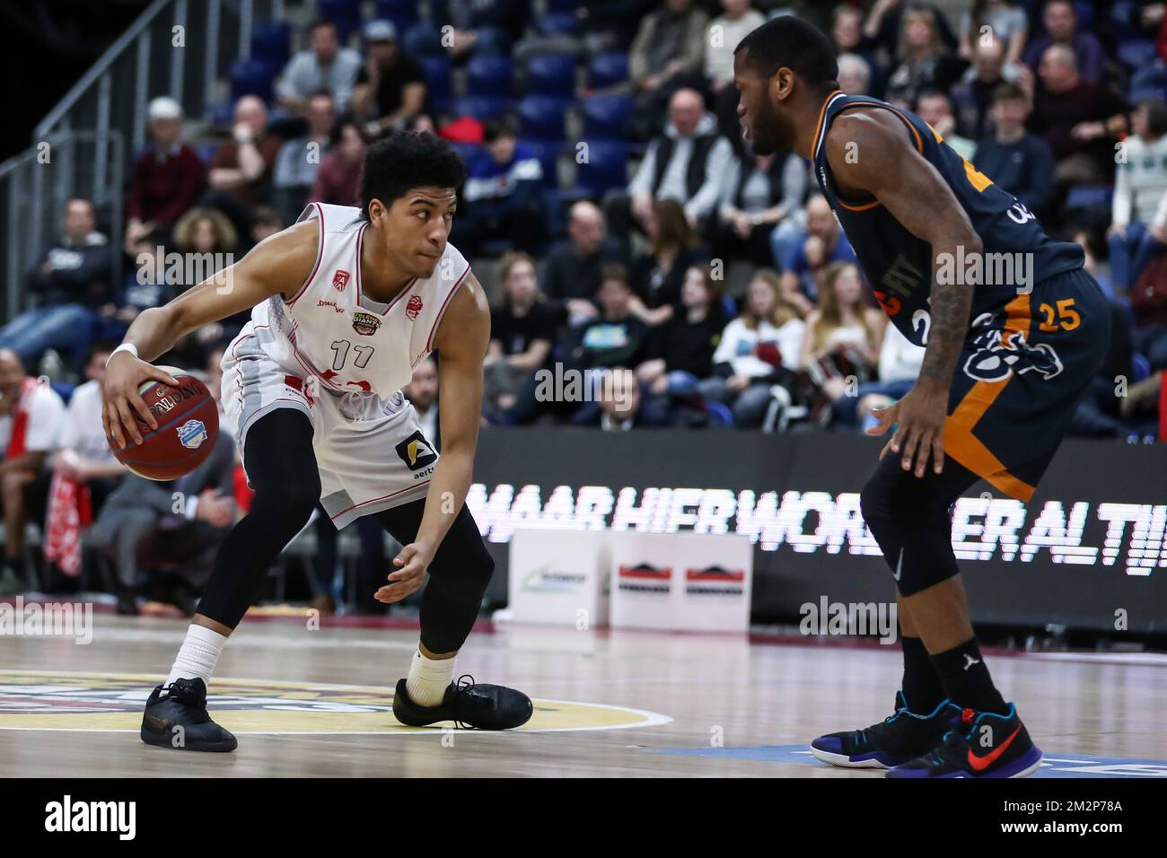 Victor Sanders in action during the basketball match between Antwerp ...