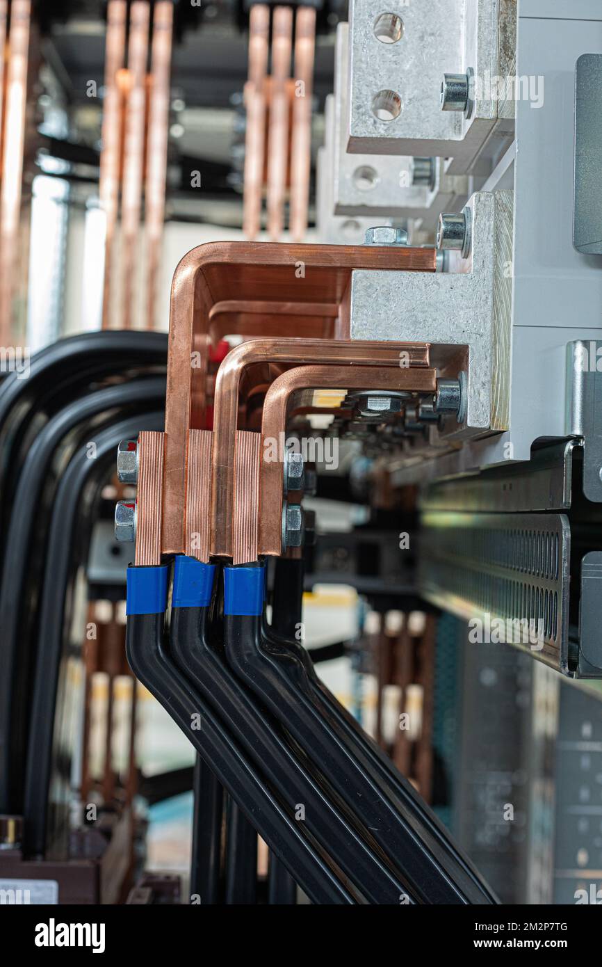 A close-up of solid copper bending of an electrical connection Stock ...