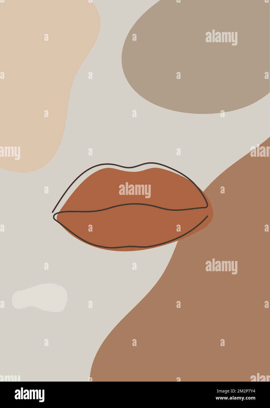 Abstract background with organic shape and hand draw lips line in ...