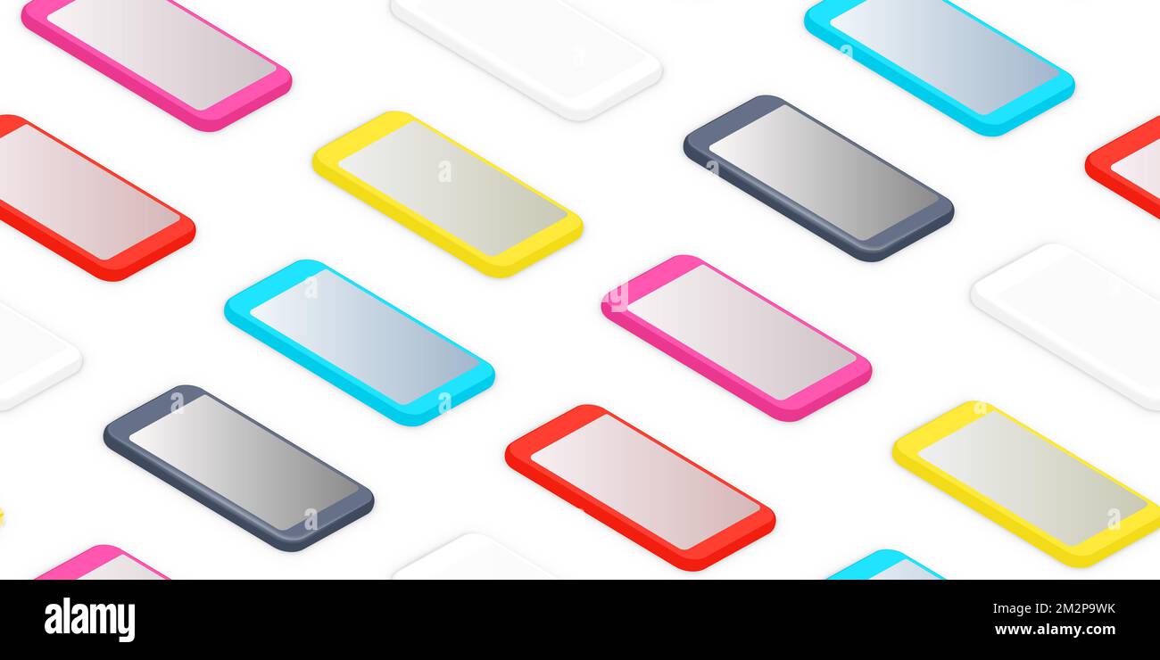 Colorful isometric smartphones. Realistic empty screen phones seamless ...