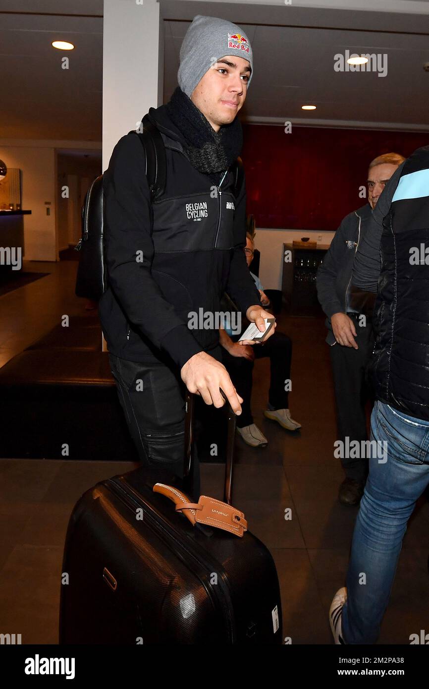 Belgian Wout Van Aert arrives at the hotel ahead of the upcoming UCI ...