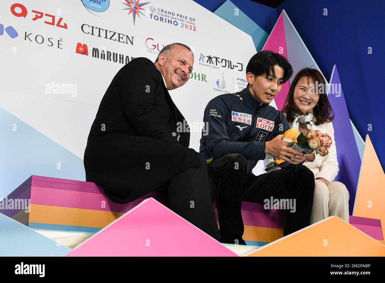 Shunsuke NAKAMURA (JPN), at Kiss & Cry, during Junior Men Free Skating ...