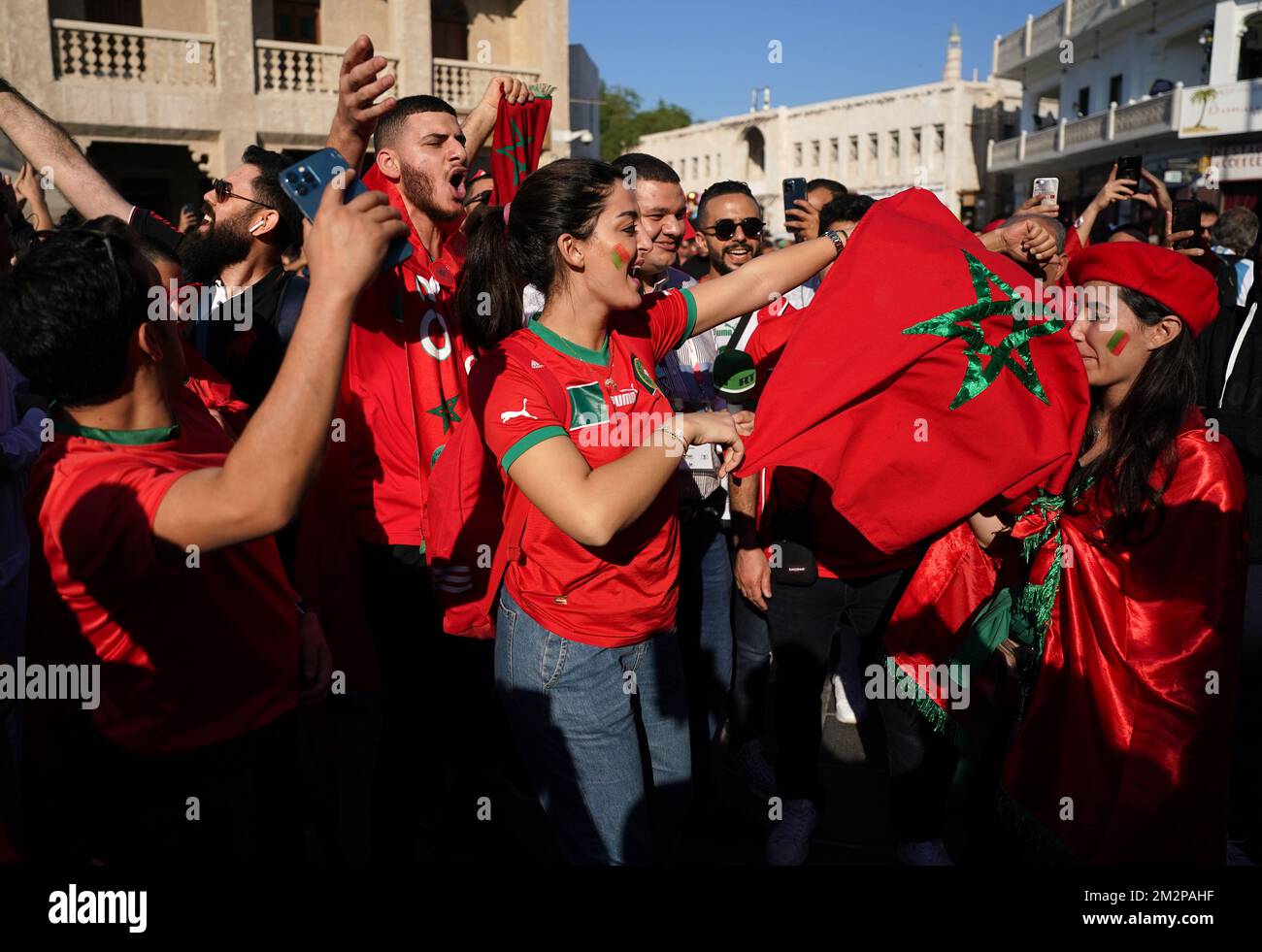 Morocco fans in Souq Waqif, Doha, Qatar. Picture date: Wednesday ...