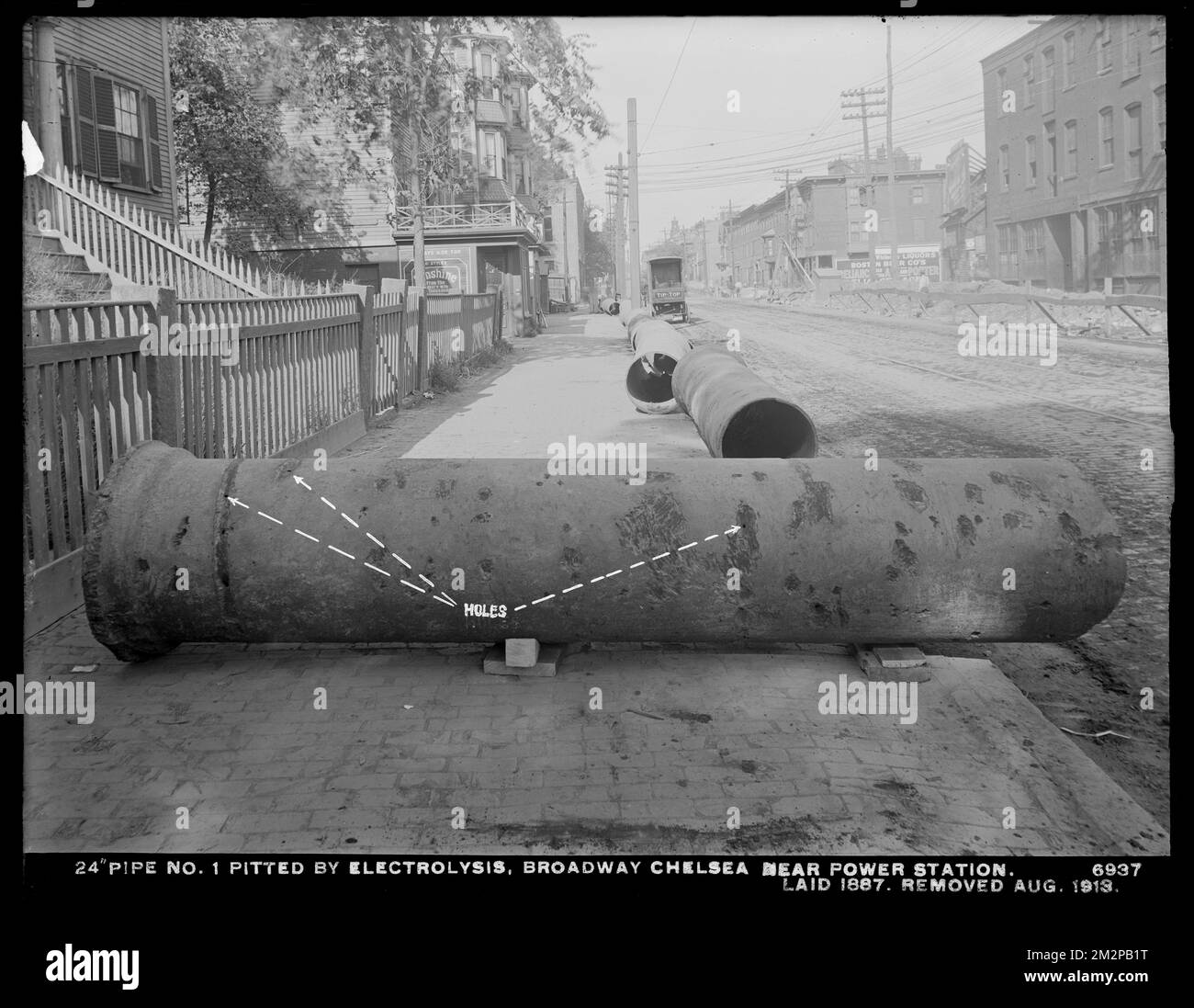 Electrolysis, Low Service Pipe Lines, 24-inch pipe No. 1 pitted by ...