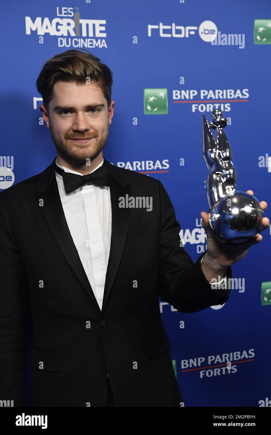 director Lukas Dhont poses with his award during the 9th edition of the ...