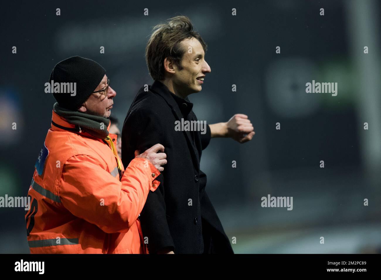 a streaker pictured in action during a soccer game between KV Mechelen ...