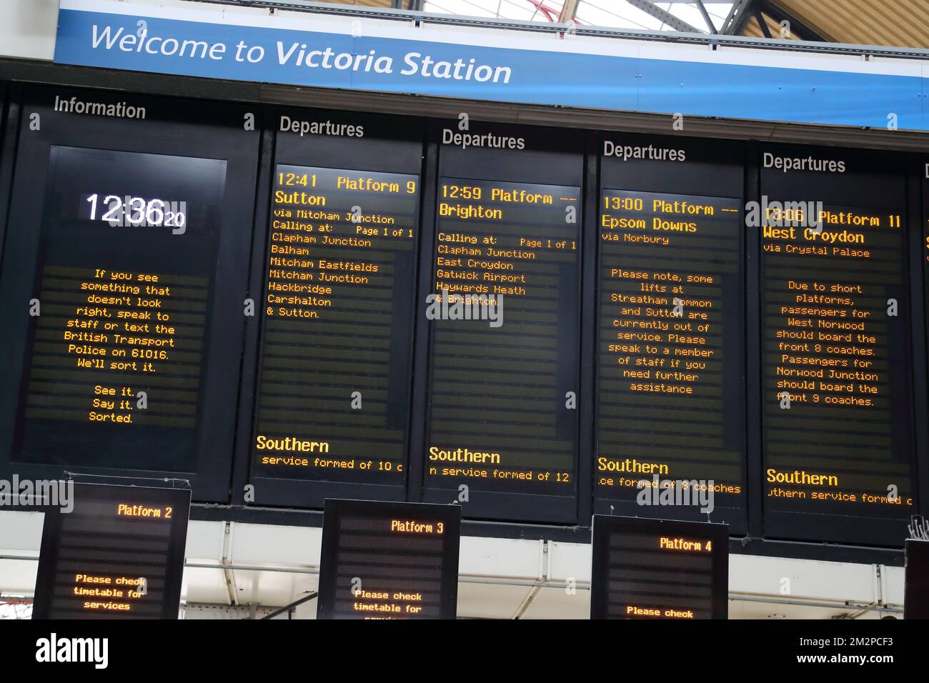 Departure board display at Victoria Station, London, UK Stock Photo - Alamy